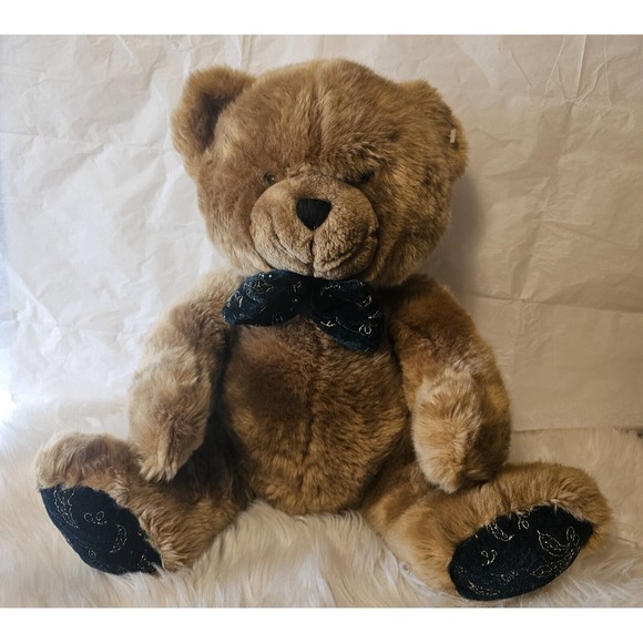 Fukei | Toys | Fukei Tan Teddy Bear Plush Green And Gold Feet And Bow ...